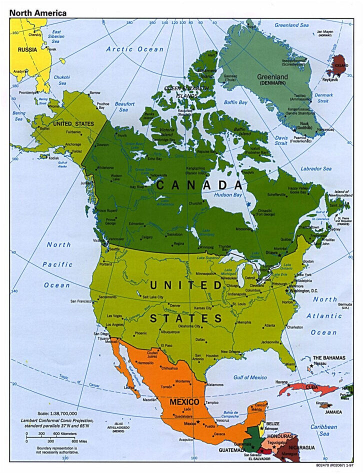 Detailed Political Map Of North America With Major Cities 1997 ...