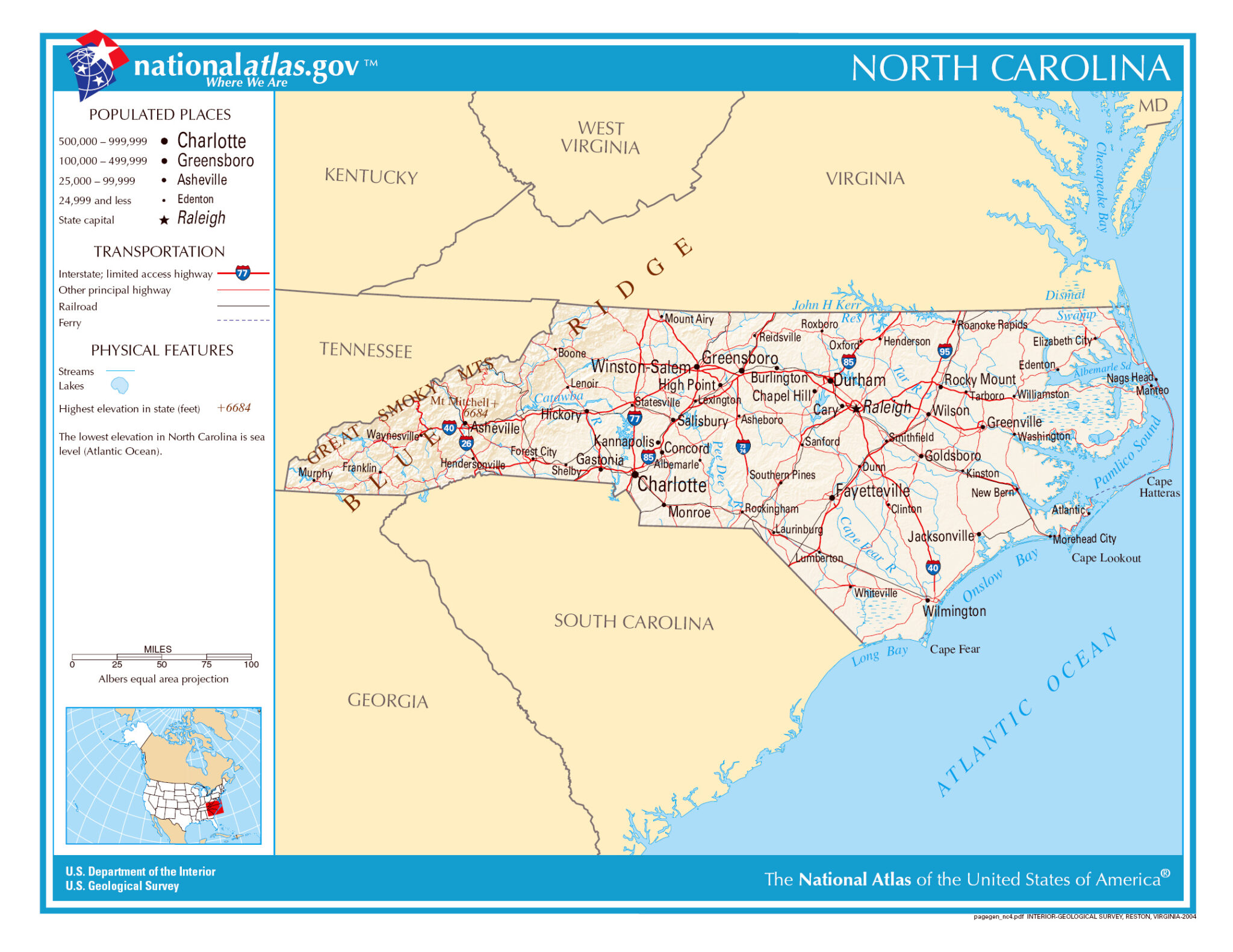 Large Detailed Map Of North Carolina State North Carolina State Large ...