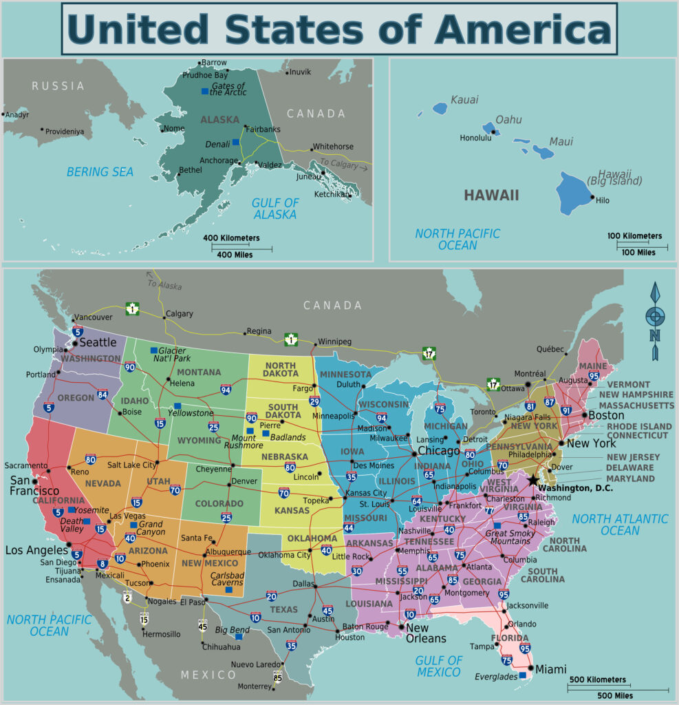 USA Map Countries | Printable Map Of USA