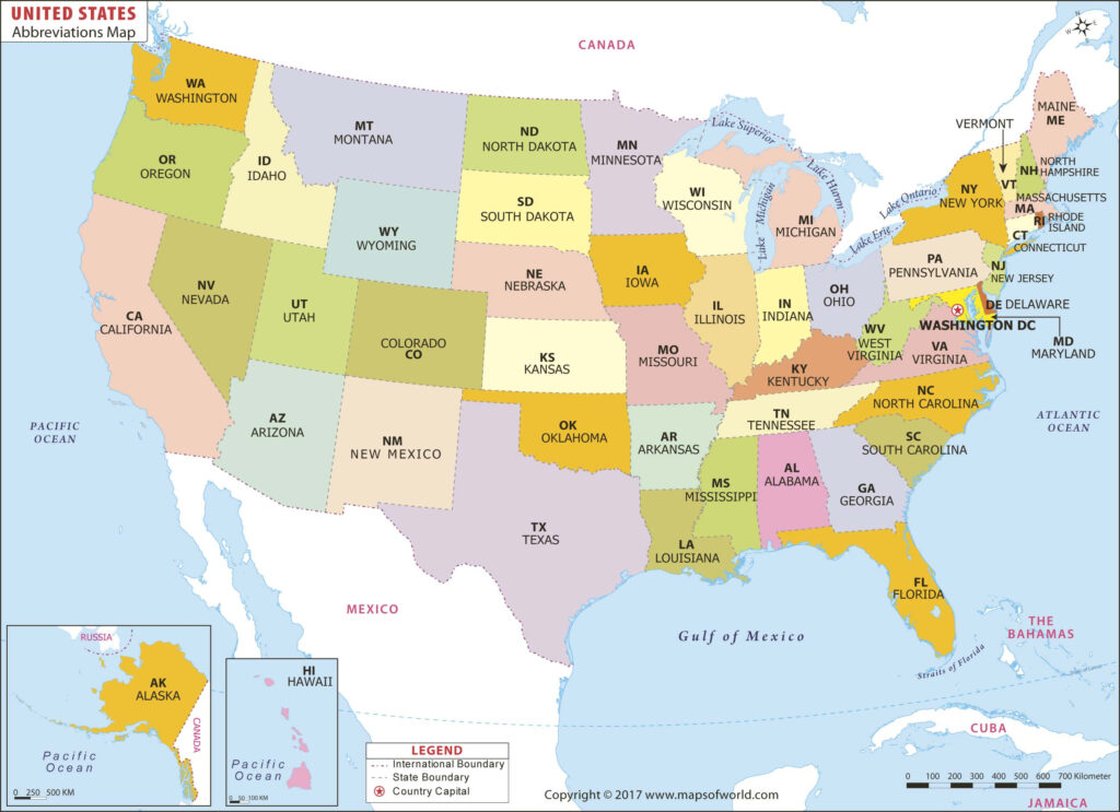 United States Abbreviations Wall Map By Maps Of World | Printable Map ...