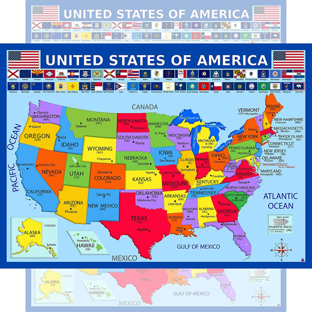 United States Map With State Flags Poster Laminated Educational ...