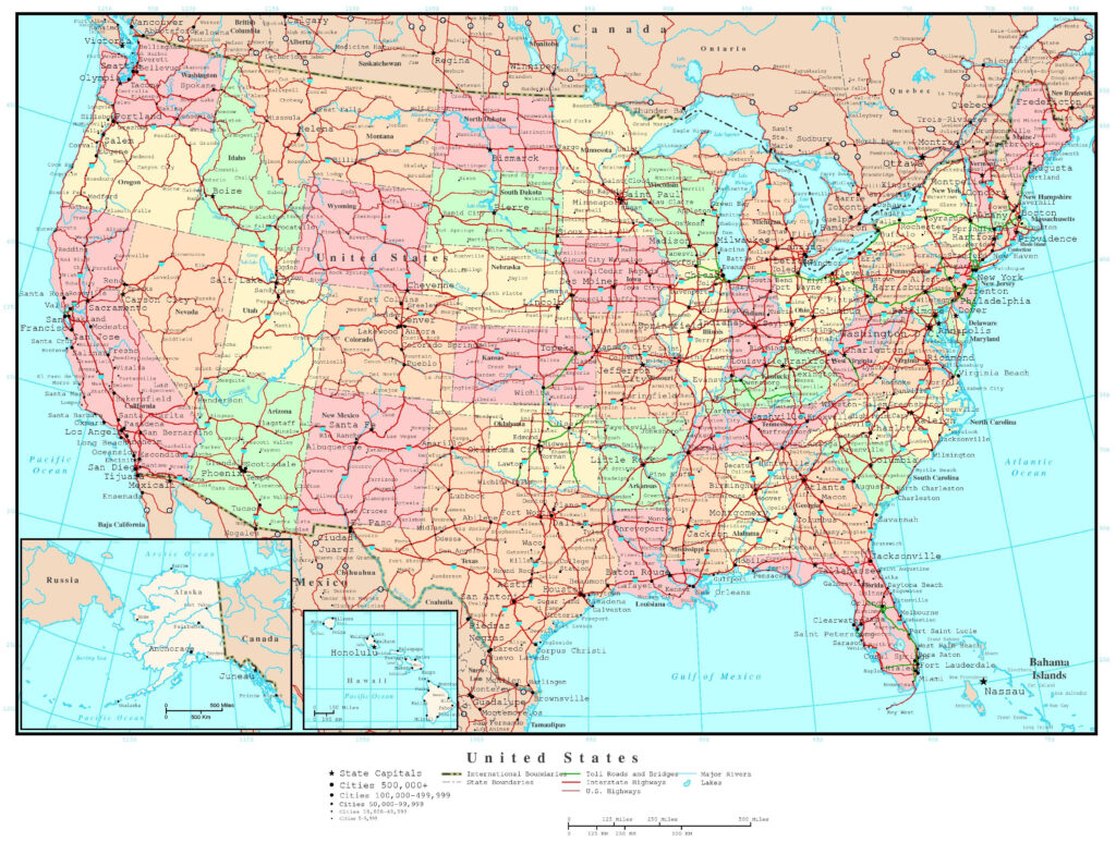 Travel Map Of USA With States And Cities | Printable Map Of USA