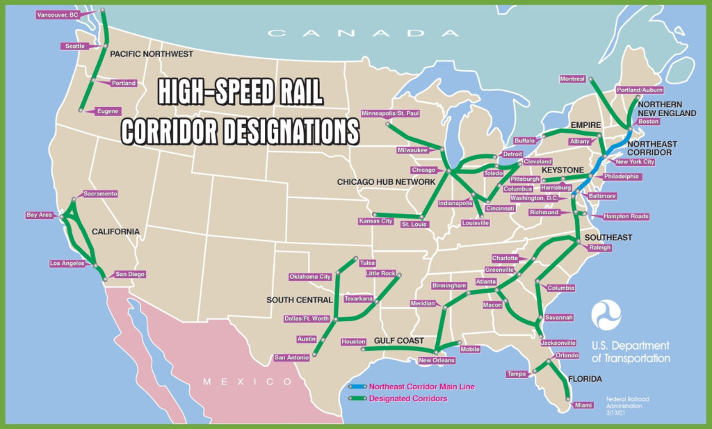 USA High Speed Rail Map | Printable Map Of USA