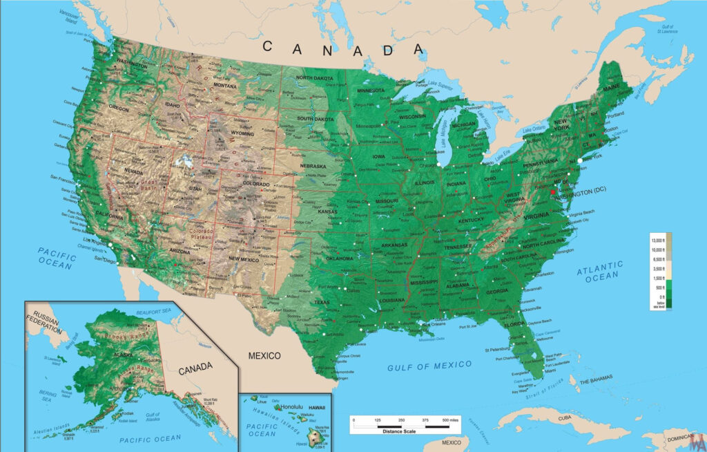 Geographical Maps Of The USA WhatsAnswer | Printable Map Of USA