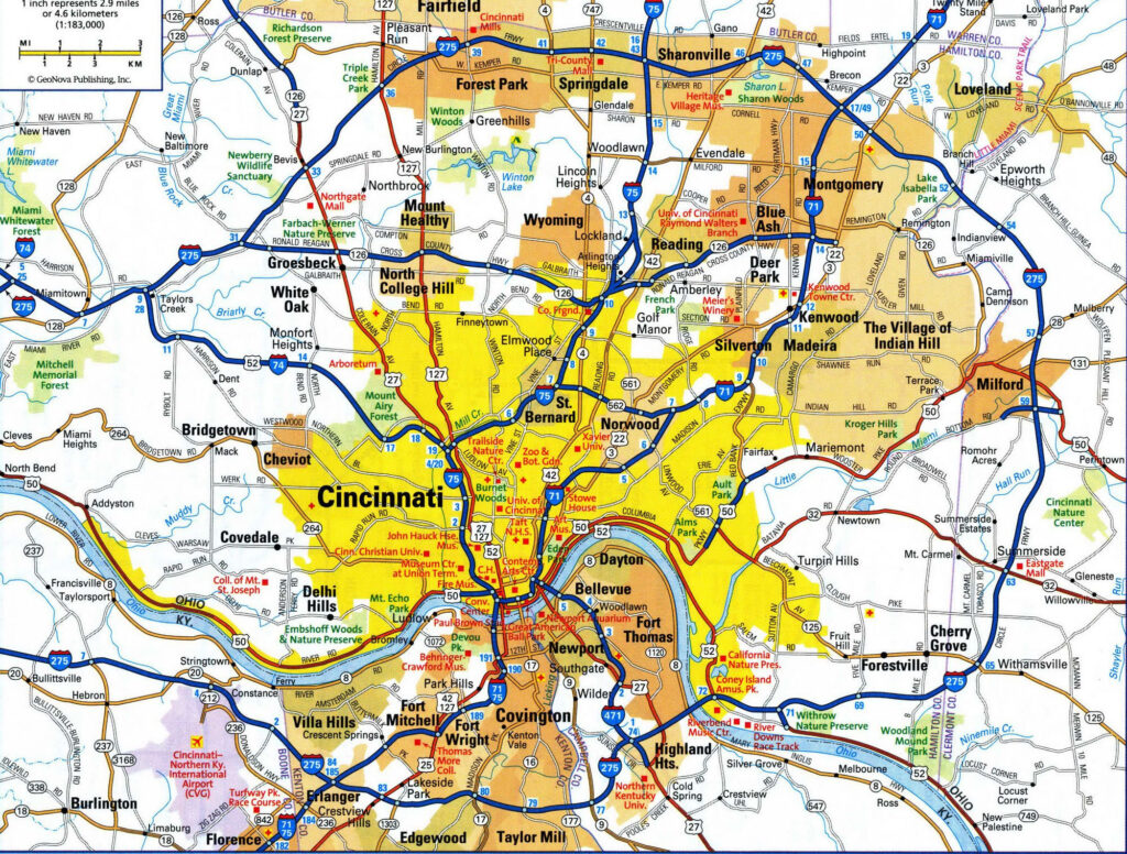 Highways And Roads Map Of CincinnatiFree Maps Of US Map Detailed ...