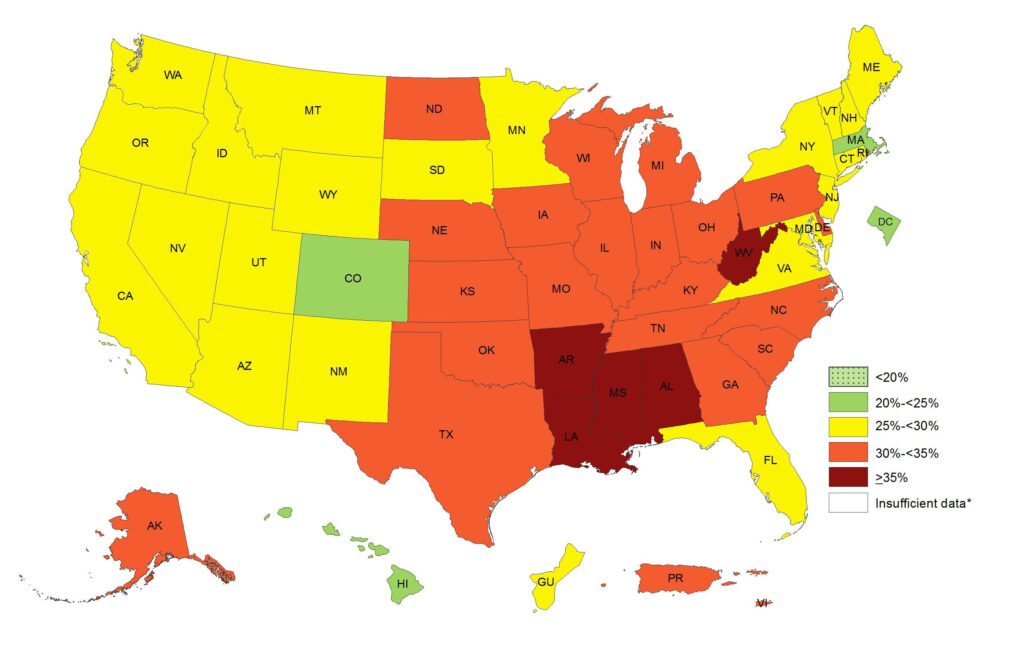 Obesity Map USA | Printable Map Of USA