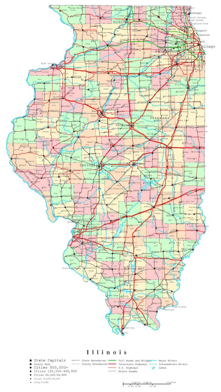 Laminated Map Large Detailed Administrative Map Of Illinois State ...