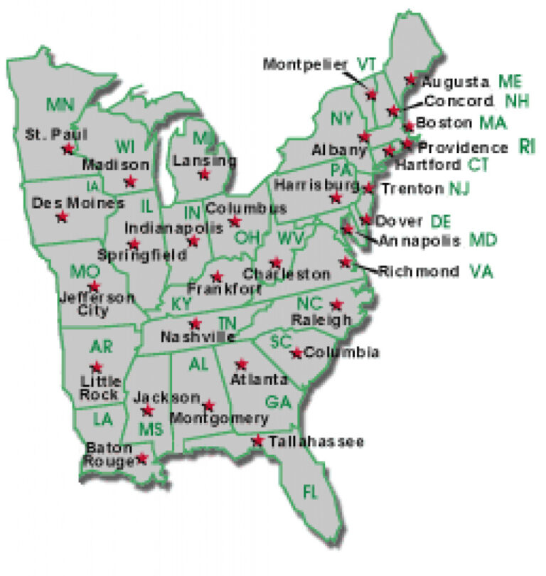 Map Of Eastern United States With Cities Printable Map | Printable Map ...