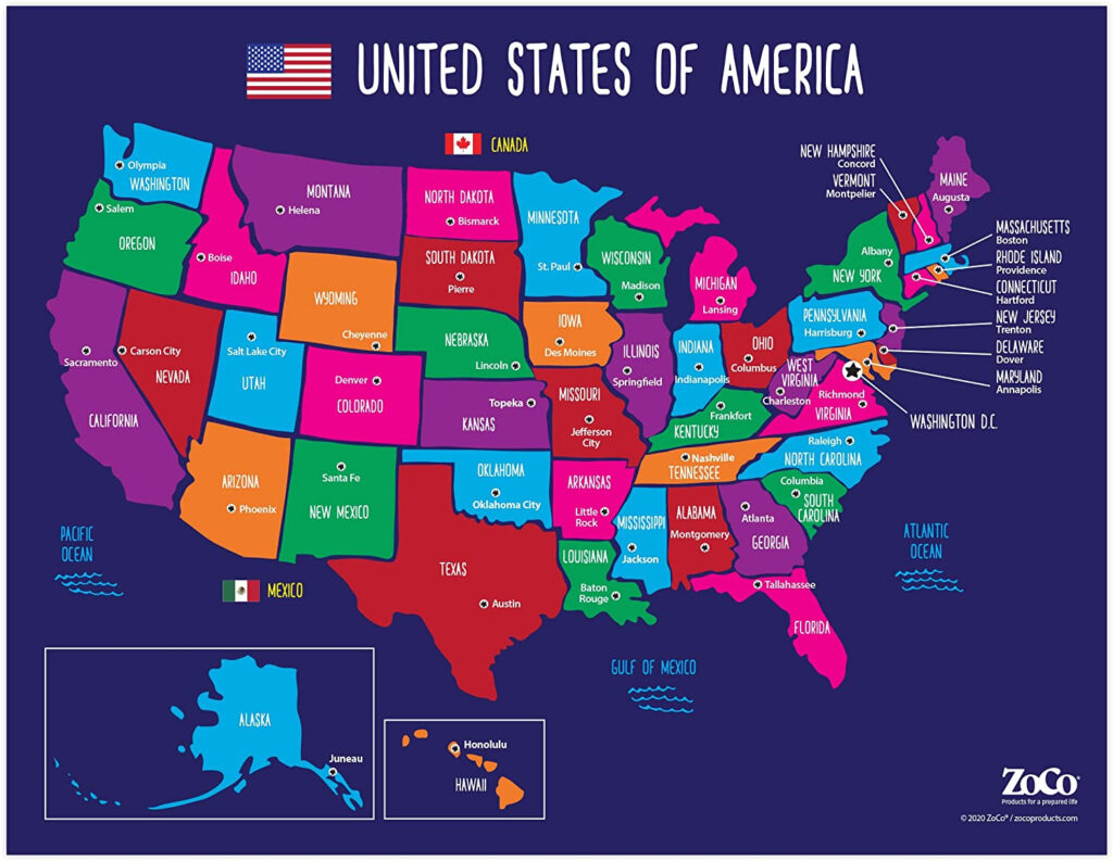 Map Of USA States And Capitals Colorful US Map With Capitals ...