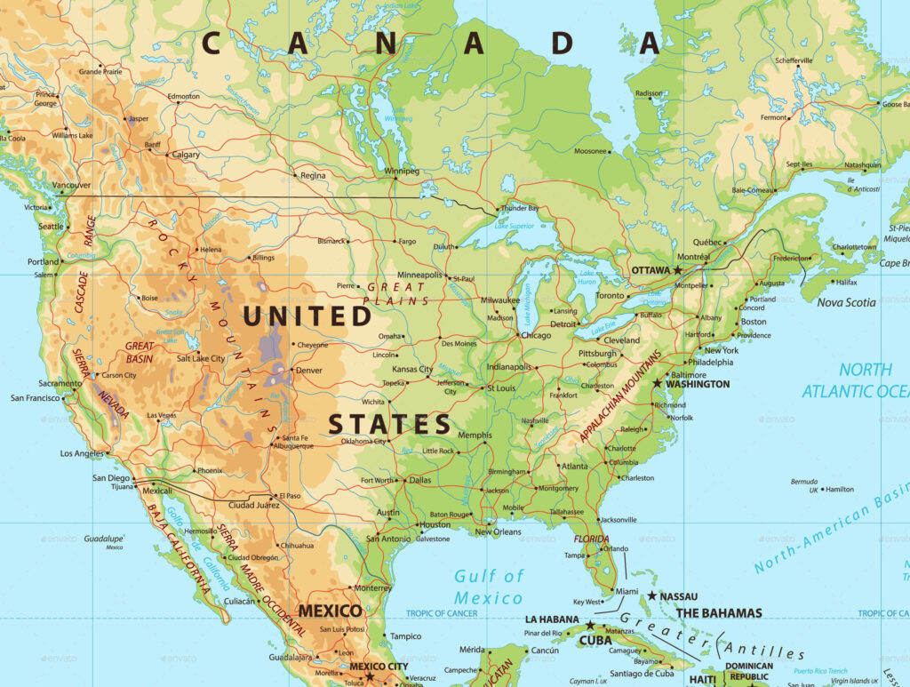 North America Physical Map Ad America Ad North Map Physical | Printable ...