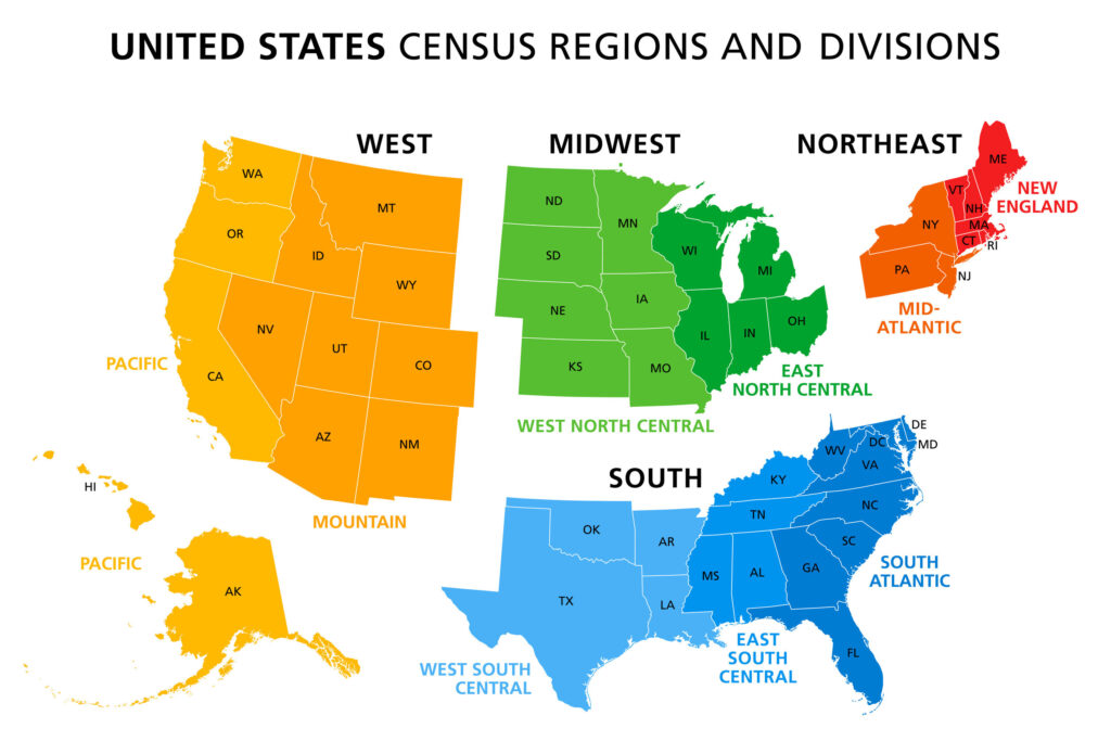 5 Us Regions Map And Facts | Mappr Within Printable Usa 5 Regions Map ...