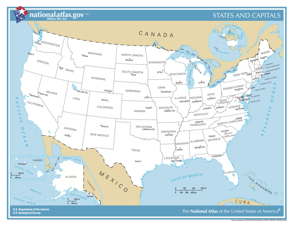 Free Printable USA Map With States And Capitals | Printable Map Of USA