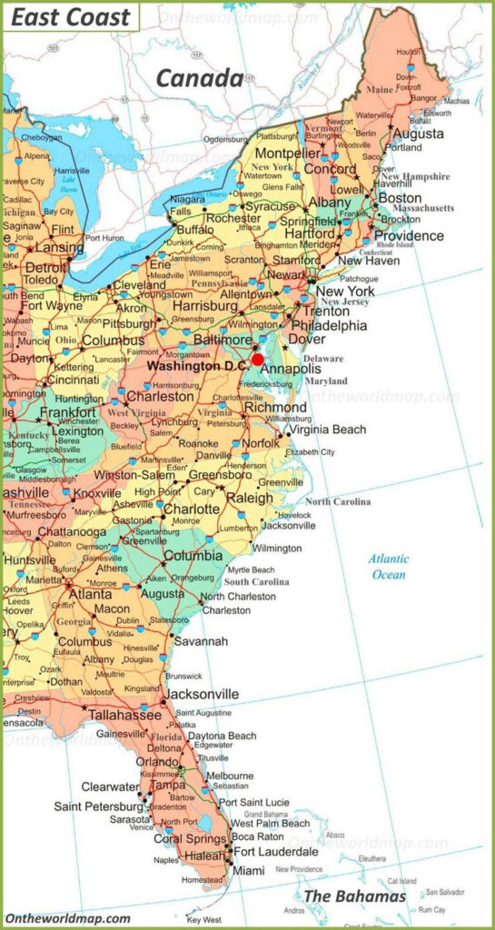 Printable Map Of Eastern USA States | Printable Map Of USA