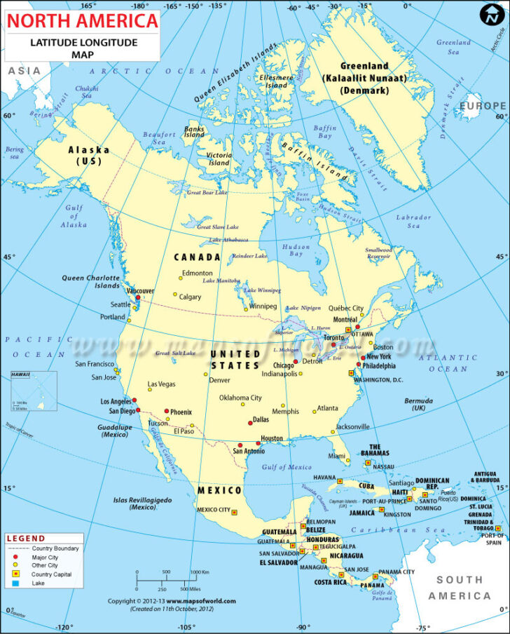 North America Latitude And Longitude Map - Geographic Coordinates For ...