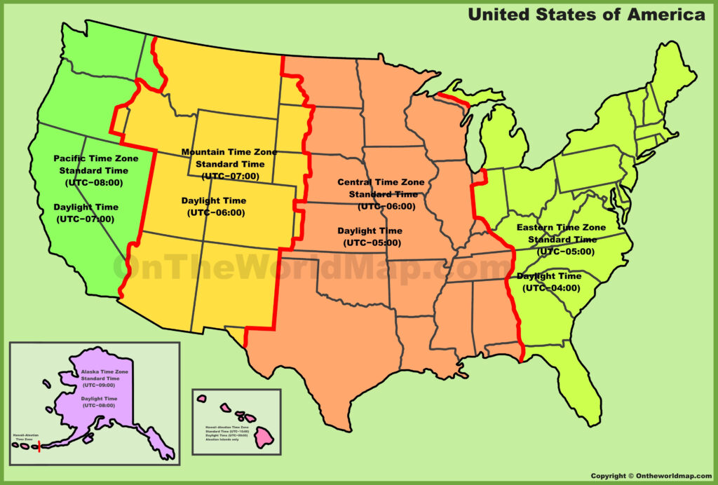 Printable Map Of USA With Time Zones | Printable Map Of USA